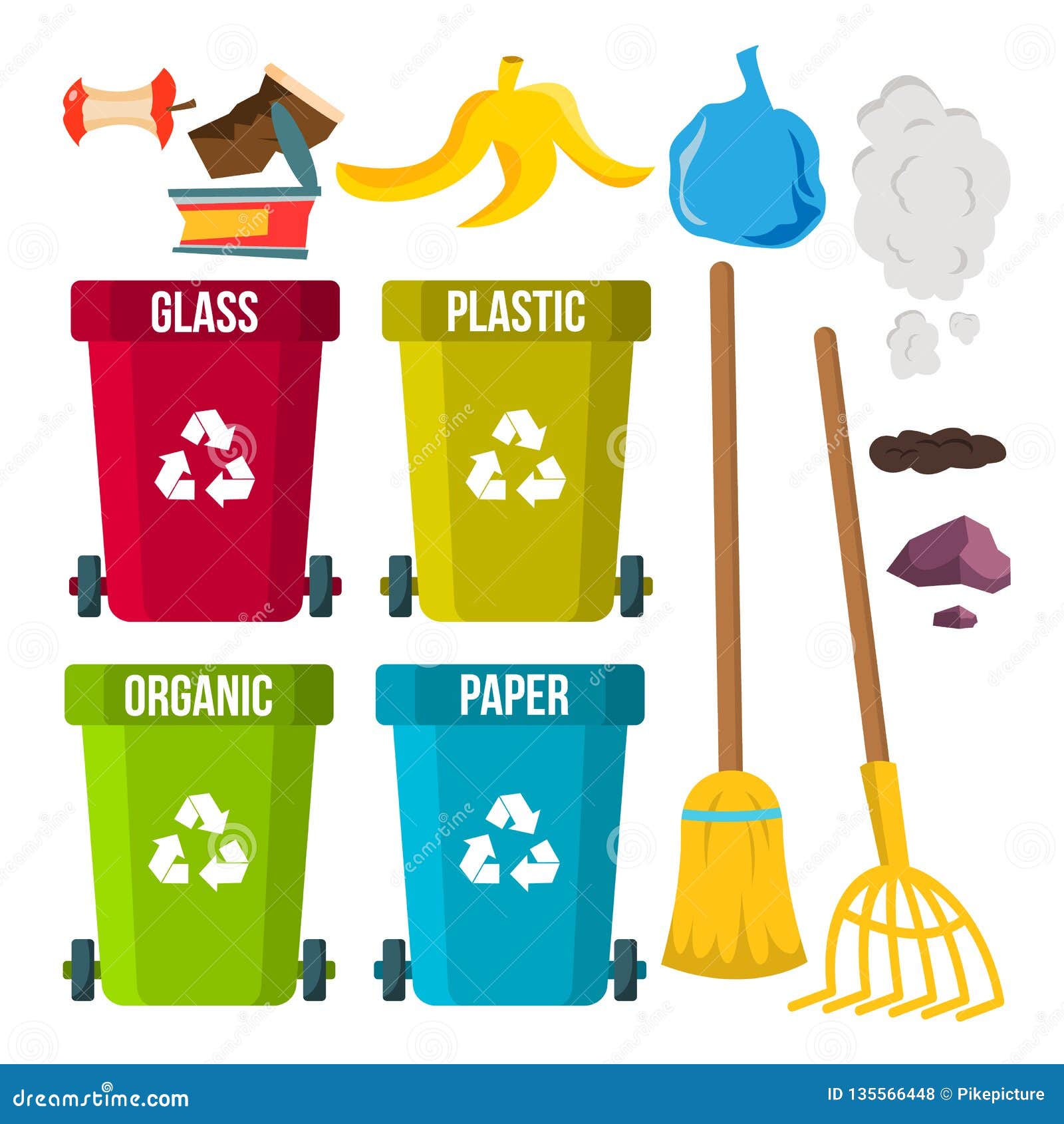 Sorting and Cleaning Garbage Vector. Recycle Bins. Separation. Dump ...