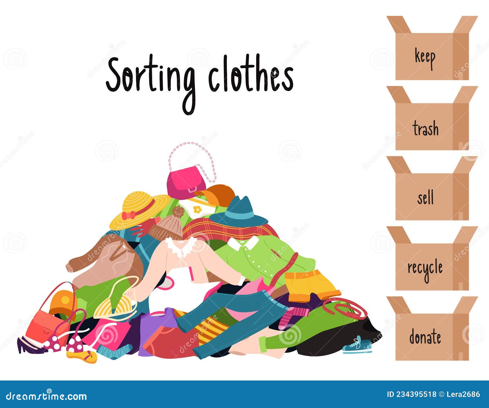 Sorting Clothes. a Pile of Clothes Lying Randomly on the Floor. Boxes ...