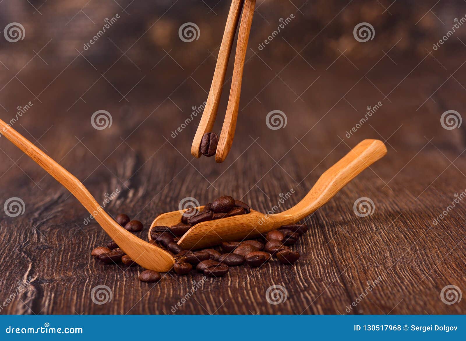 Sorting Coffee Beans with Wooden Tools on Wooden Table Stock Photo ...