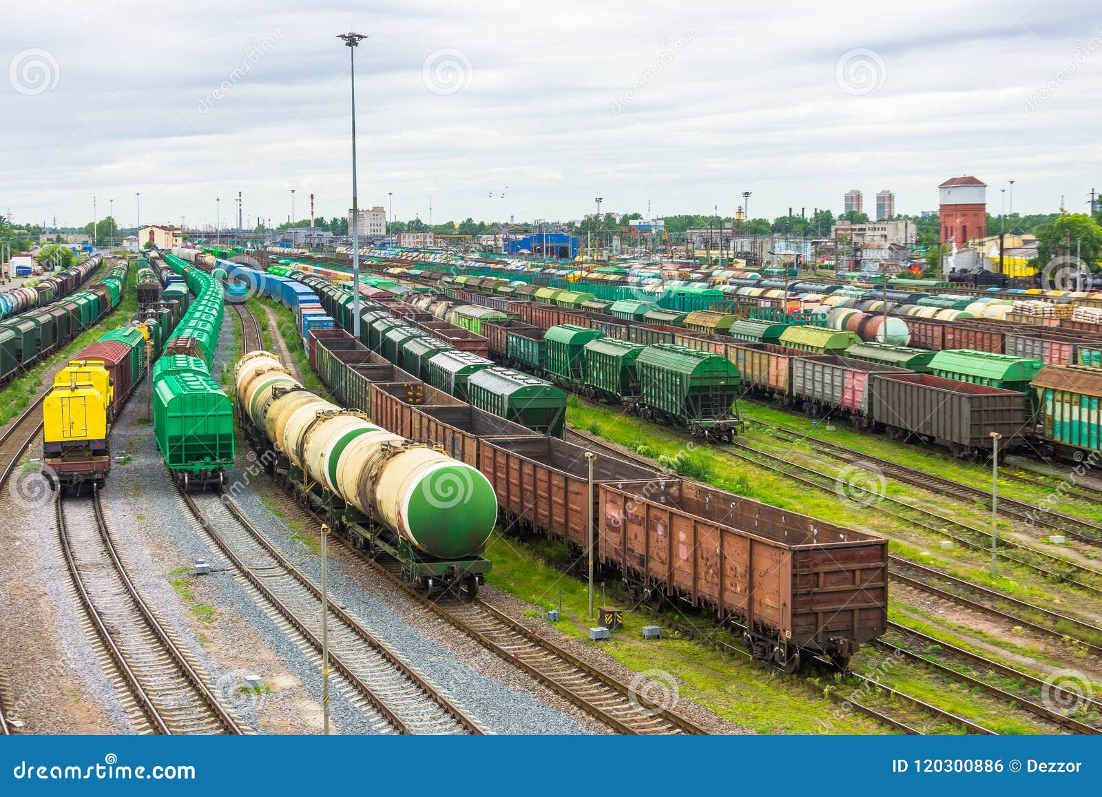 Sorting Freight Railway Station in the City Wagons for Trains with ...