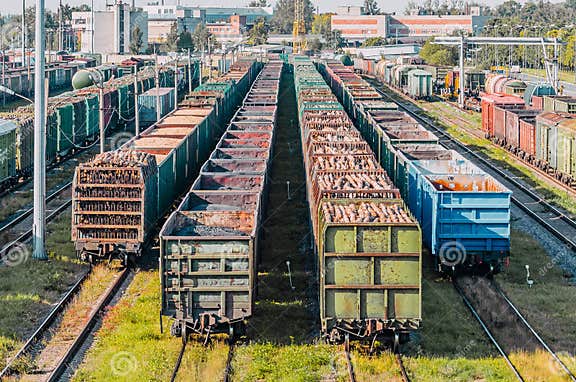Sorting Freight Wagons on the Railroad while Making Up the Train. Stock ...
