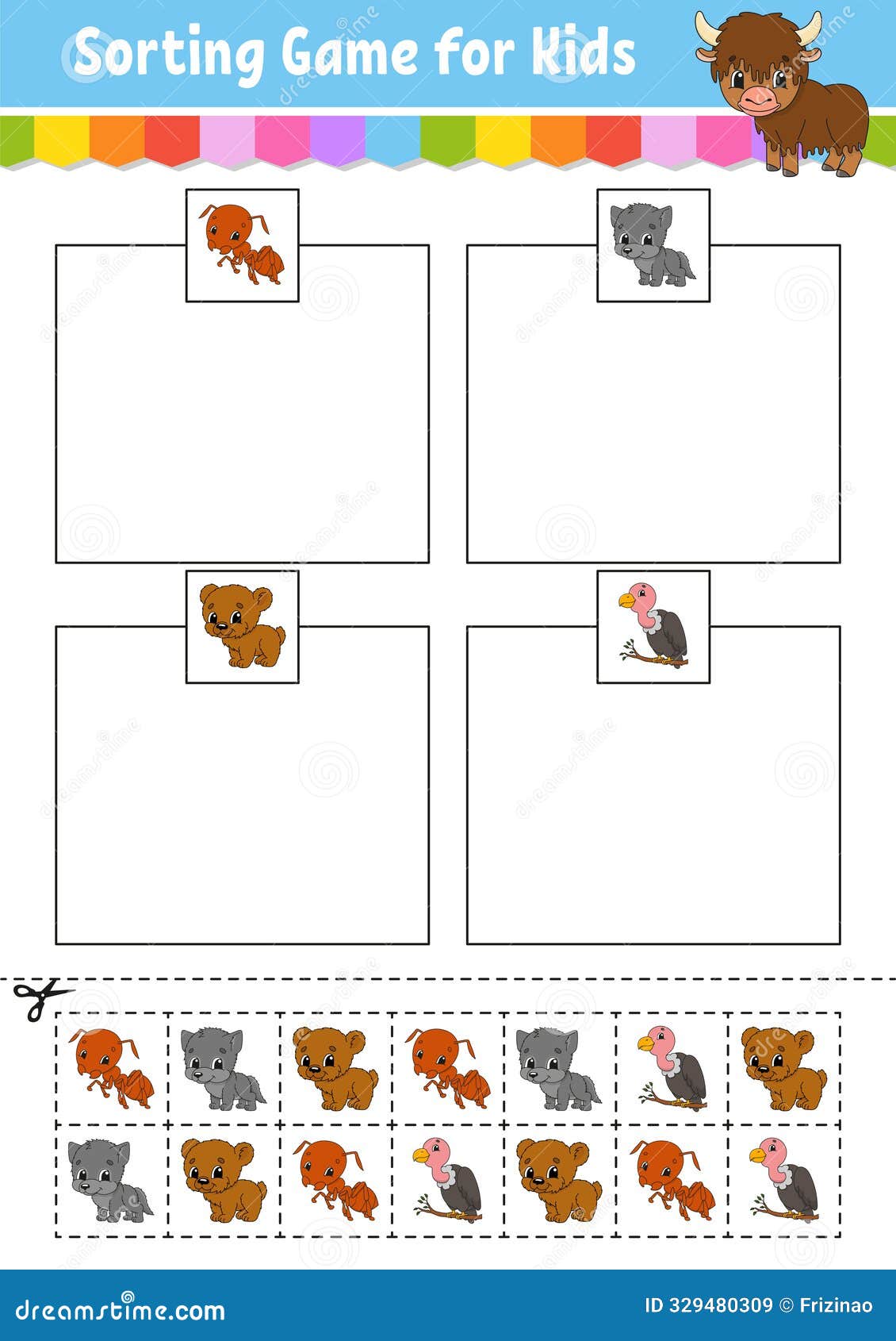 Sorting Game for Kids. Cut and Glue. Education Developing Worksheet ...