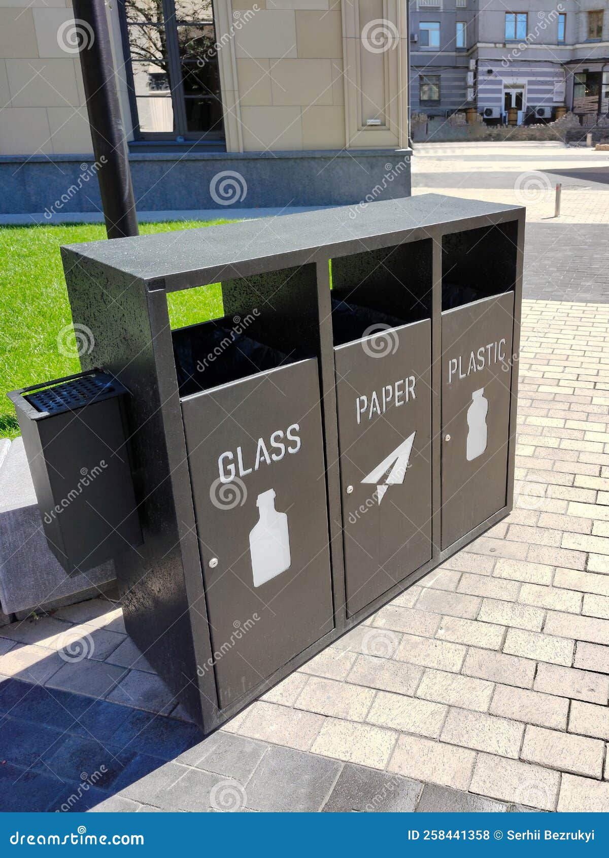 Sorting Garbage Bins on the Street, Which are Divided into GLASS, PAPER ...