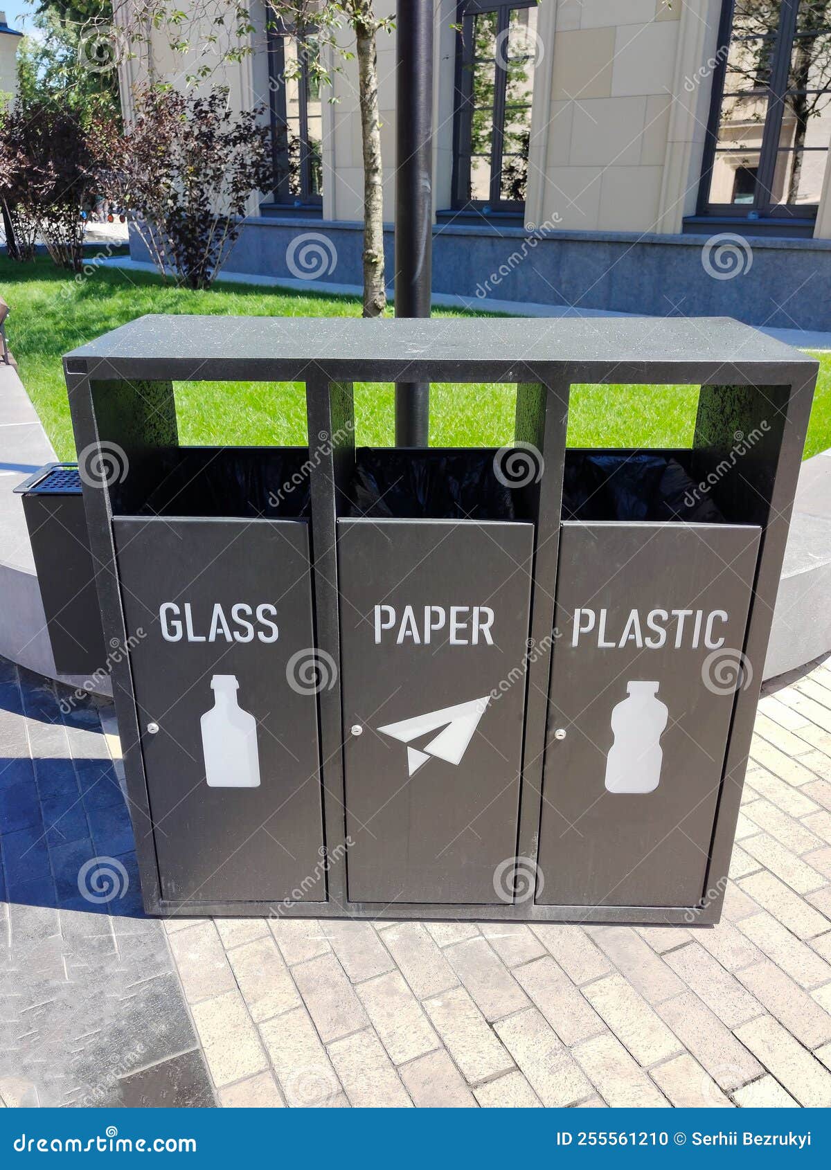Sorting Garbage Bins on the Street, Which are Divided into GLASS, PAPER ...