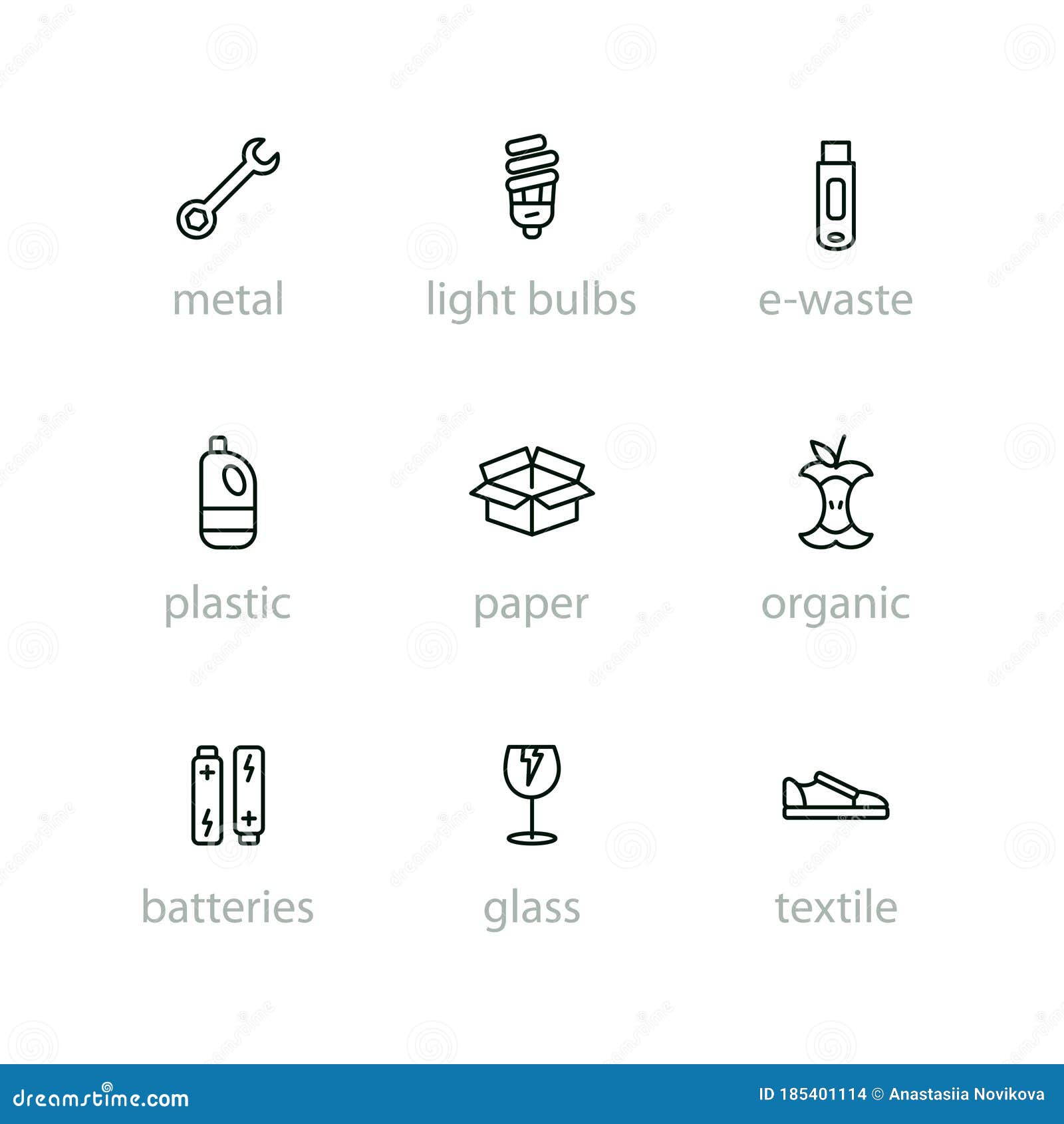 Sorting garbage icon set stock vector. Illustration of care - 185401114