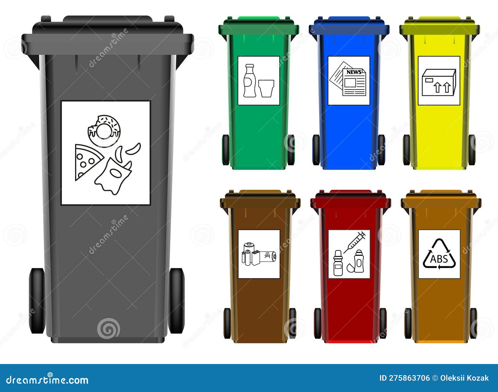 Sorted Garbage in Bins on a White Background. Recycling. Vector Graphics. ESP 10. Stock Vector ...