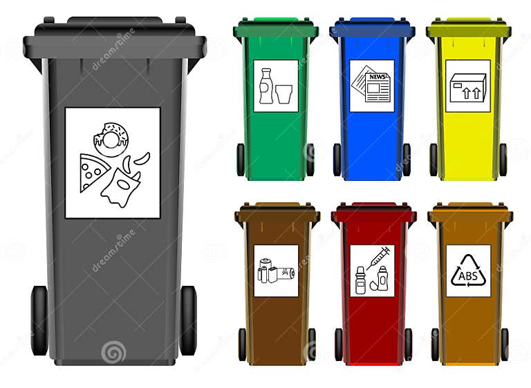 Sorted Garbage in Bins on a White Background. Recycling. Vector Graphics. ESP 10. Stock Vector ...
