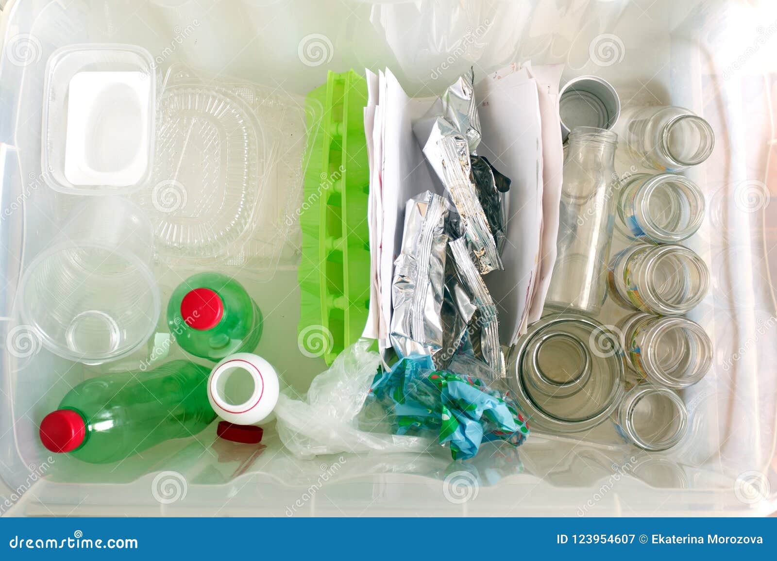 Sorting of Garbage Types. Waste Management Concept. Top View ...