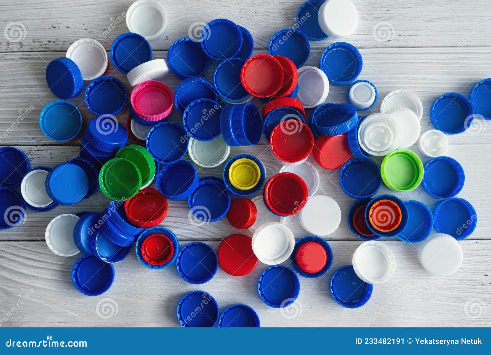 Sorting Household Colored Plastic Bottle Caps and Lids Captured from ...