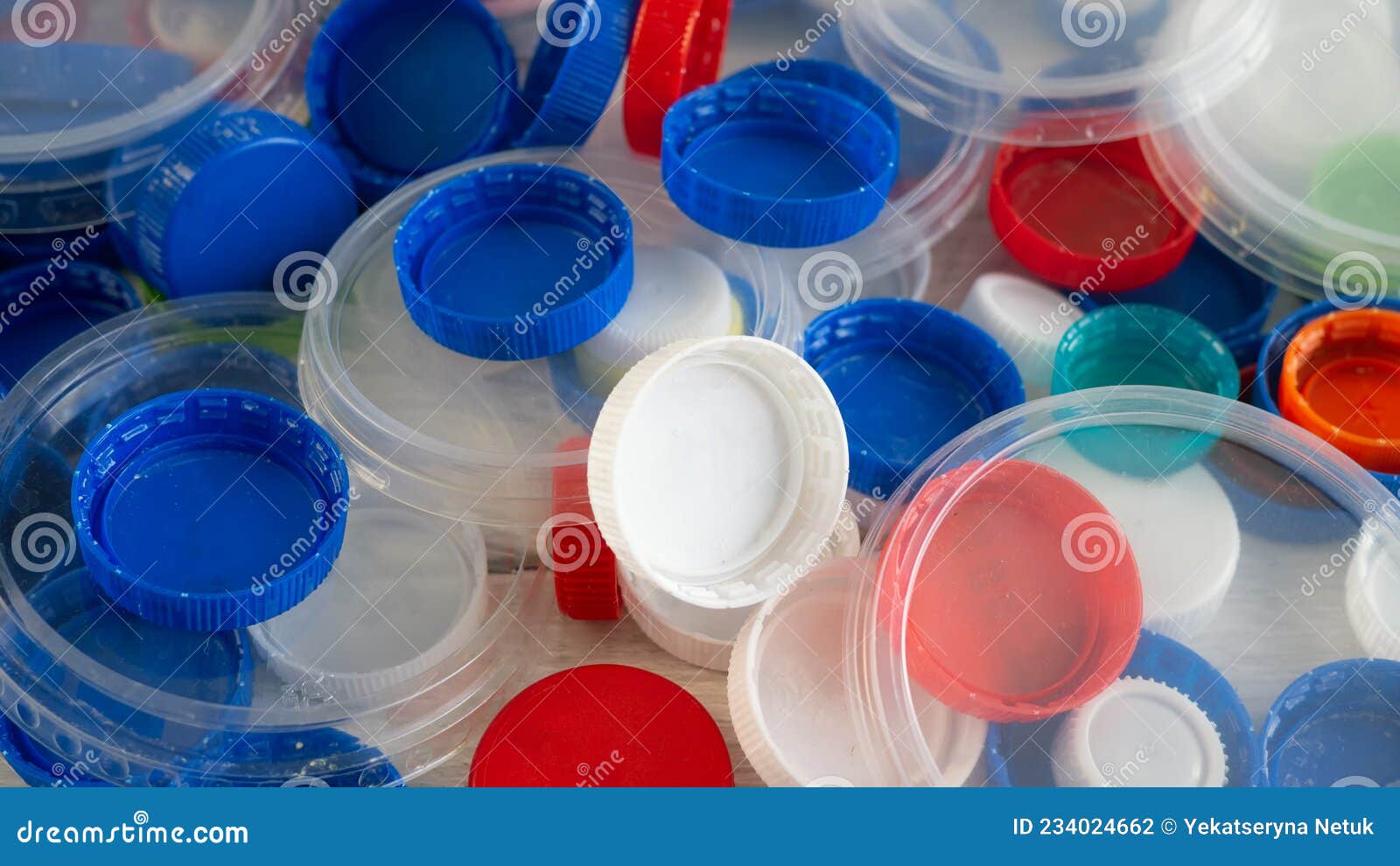 Sorting Household Colored Plastic Bottle Caps and Lids Captured from ...