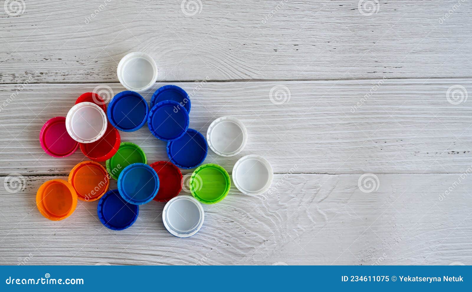 Sorting Household Colored Plastic Bottle Caps and Lids Captured from ...
