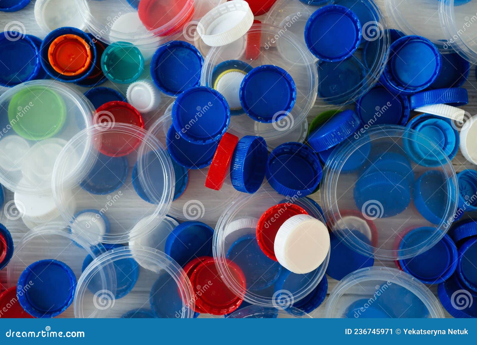 Sorting Household Colored Plastic Bottle Caps and Lids Captured from ...