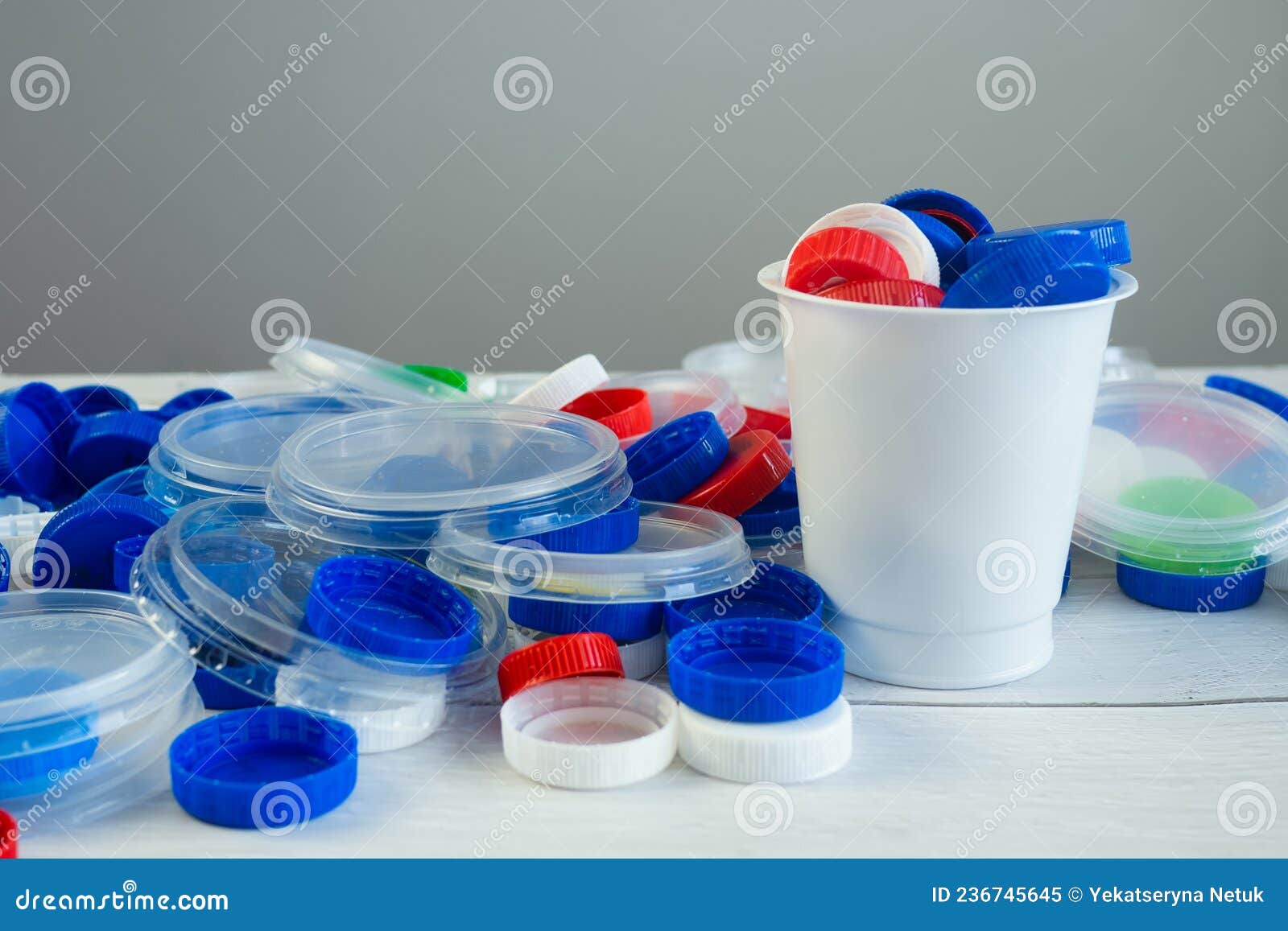Sorting Household Colored Plastic Bottle Caps and Lids. Zero Waste and ...