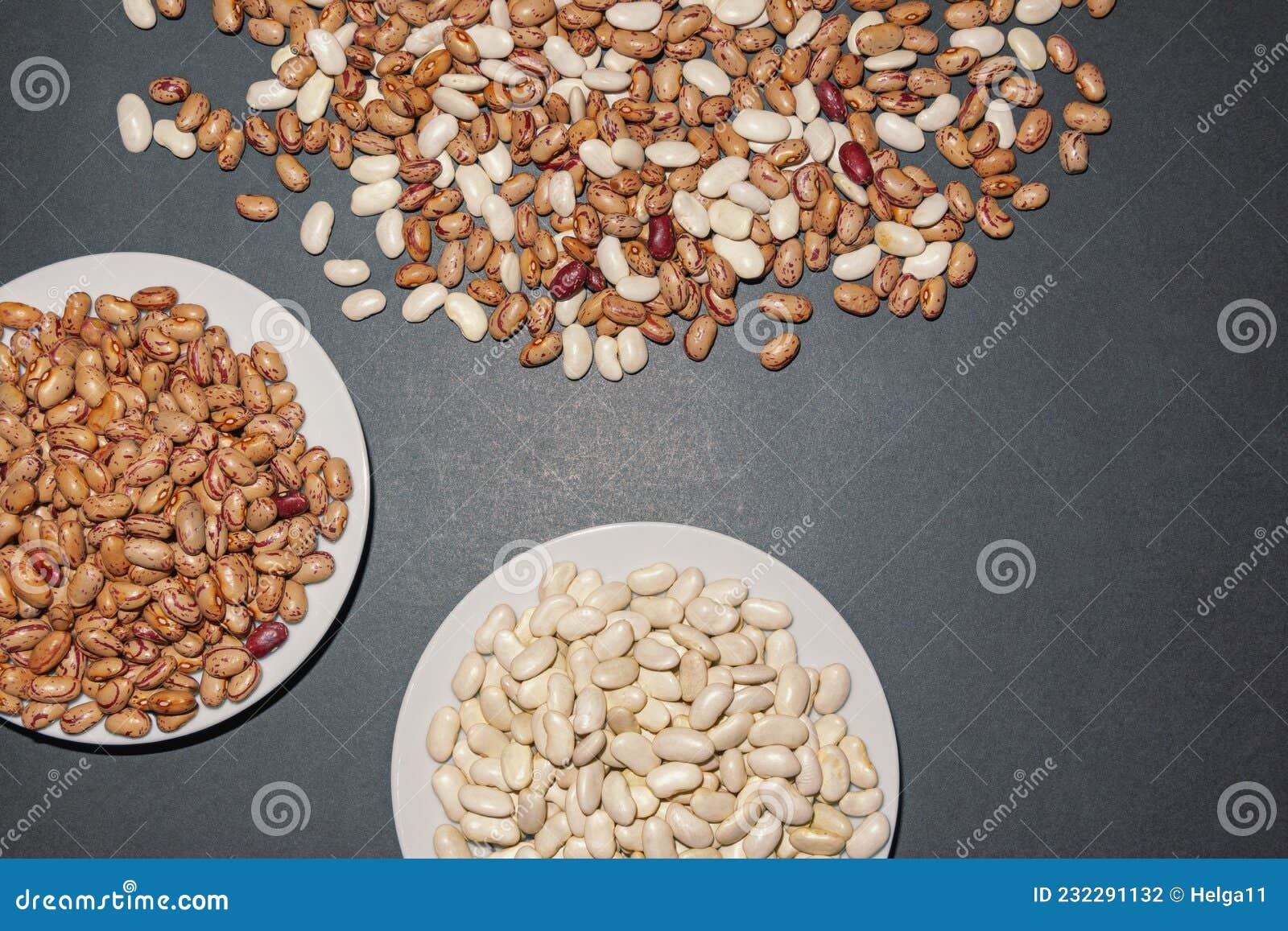 Sorting. Mixture of White and Brown Beans on Black Table. Sorting ...