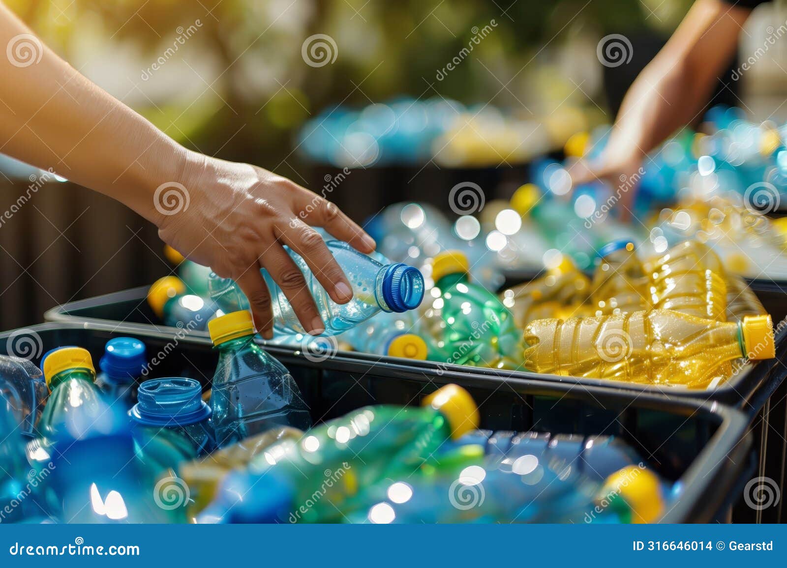 Sorting Plastic Bottles on Sunny Day Stock Photo - Image of plastic ...