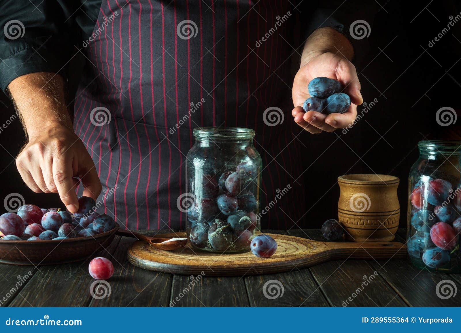 Sorting Plums by the Chef Hands. Cooking Sweet Jam from Fresh Plum and ...
