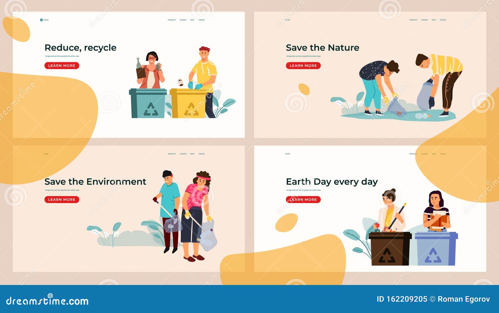 Sorting and Recycling Landing Page. Web Site Template with Trash ...