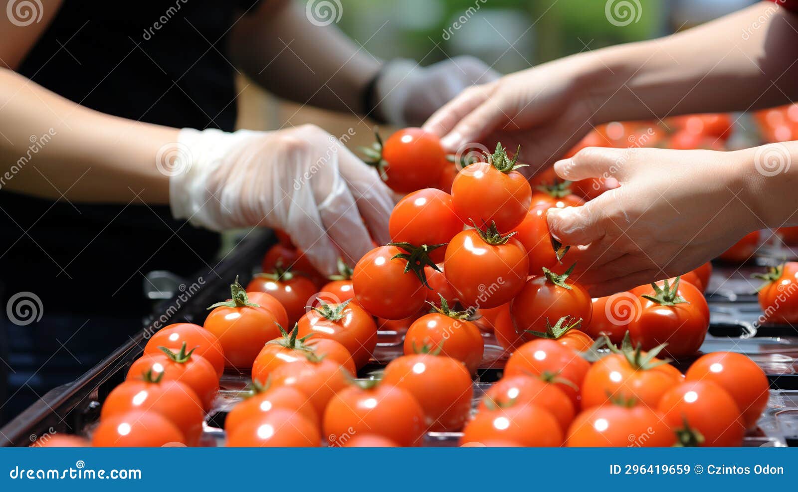 Sorting Tomatoes on the Assembly Line before Packaging. Stock ...
