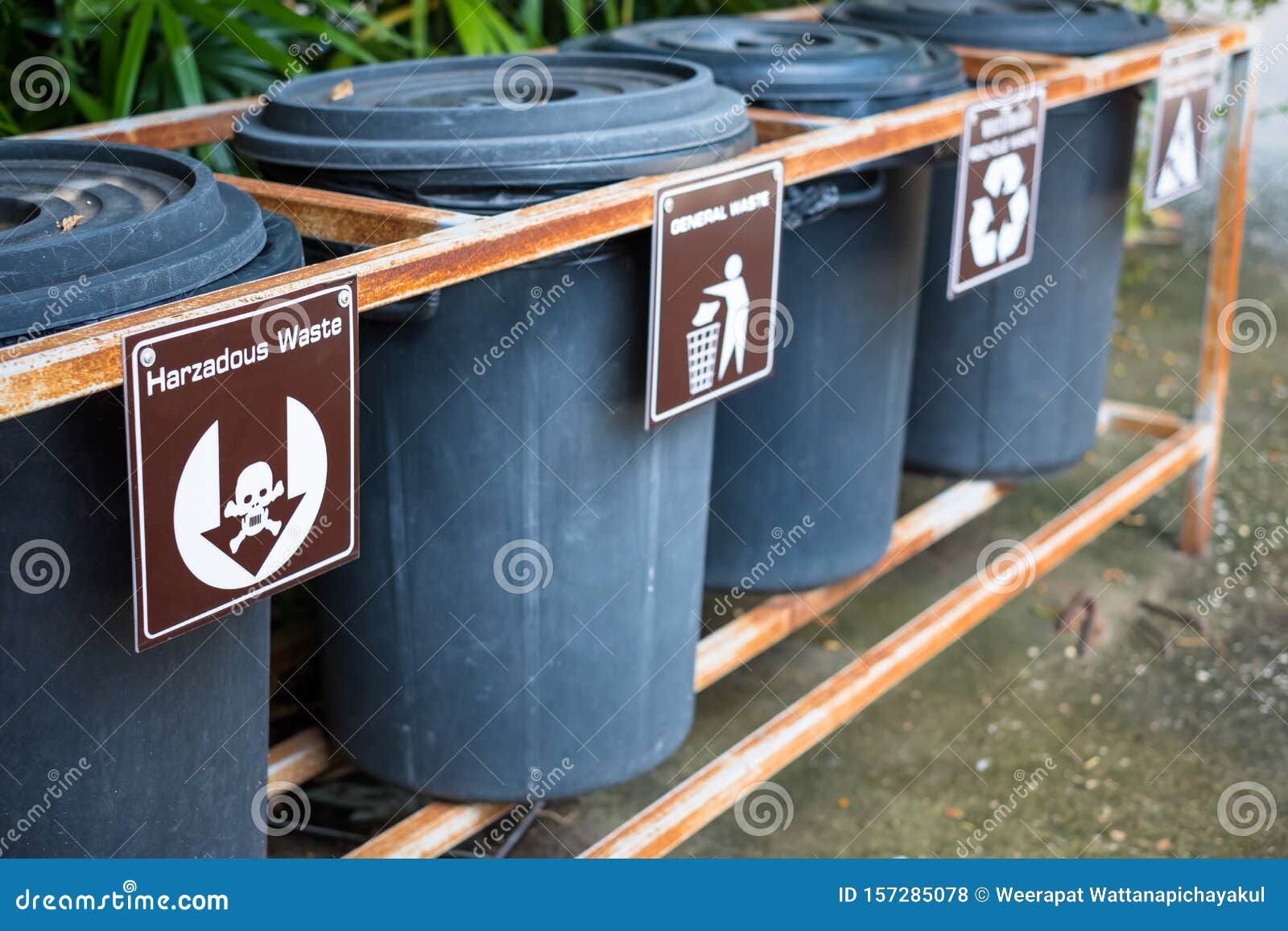 Sorting Trash Bins stock photo. Image of cover, rubbish - 157285078