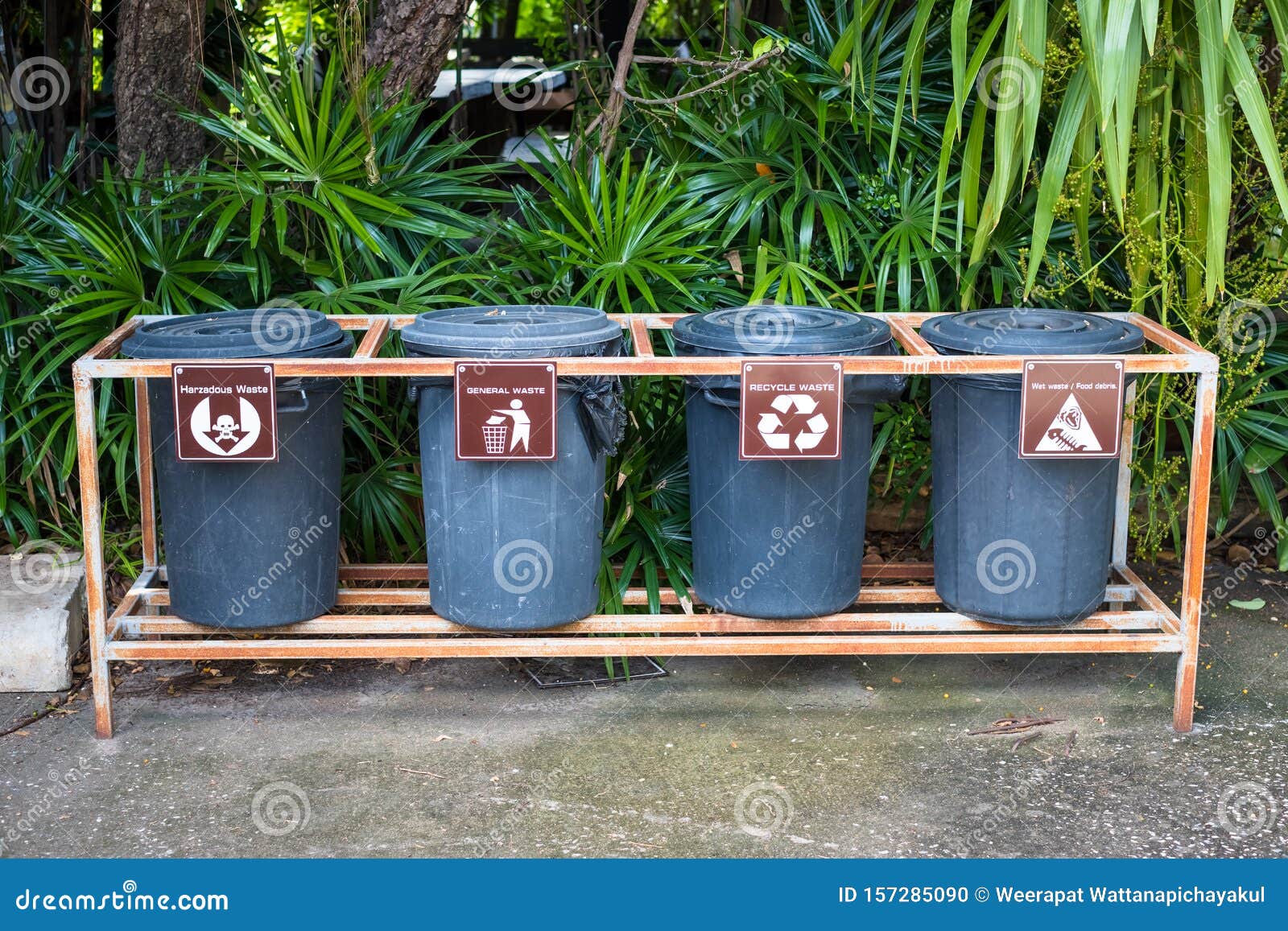 Sorting Trash Bins with Icon Sign Stock Photo - Image of container ...