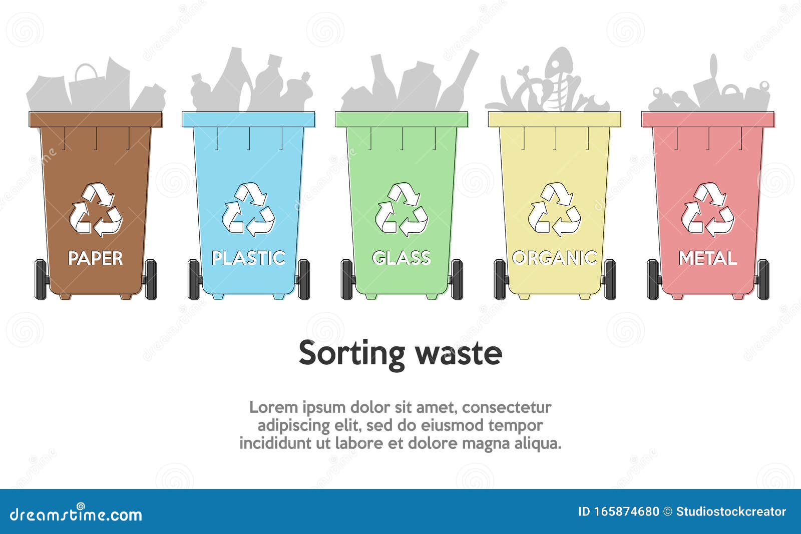 Sorting Waste Concept. Plastic Containers for Garbage with Different ...
