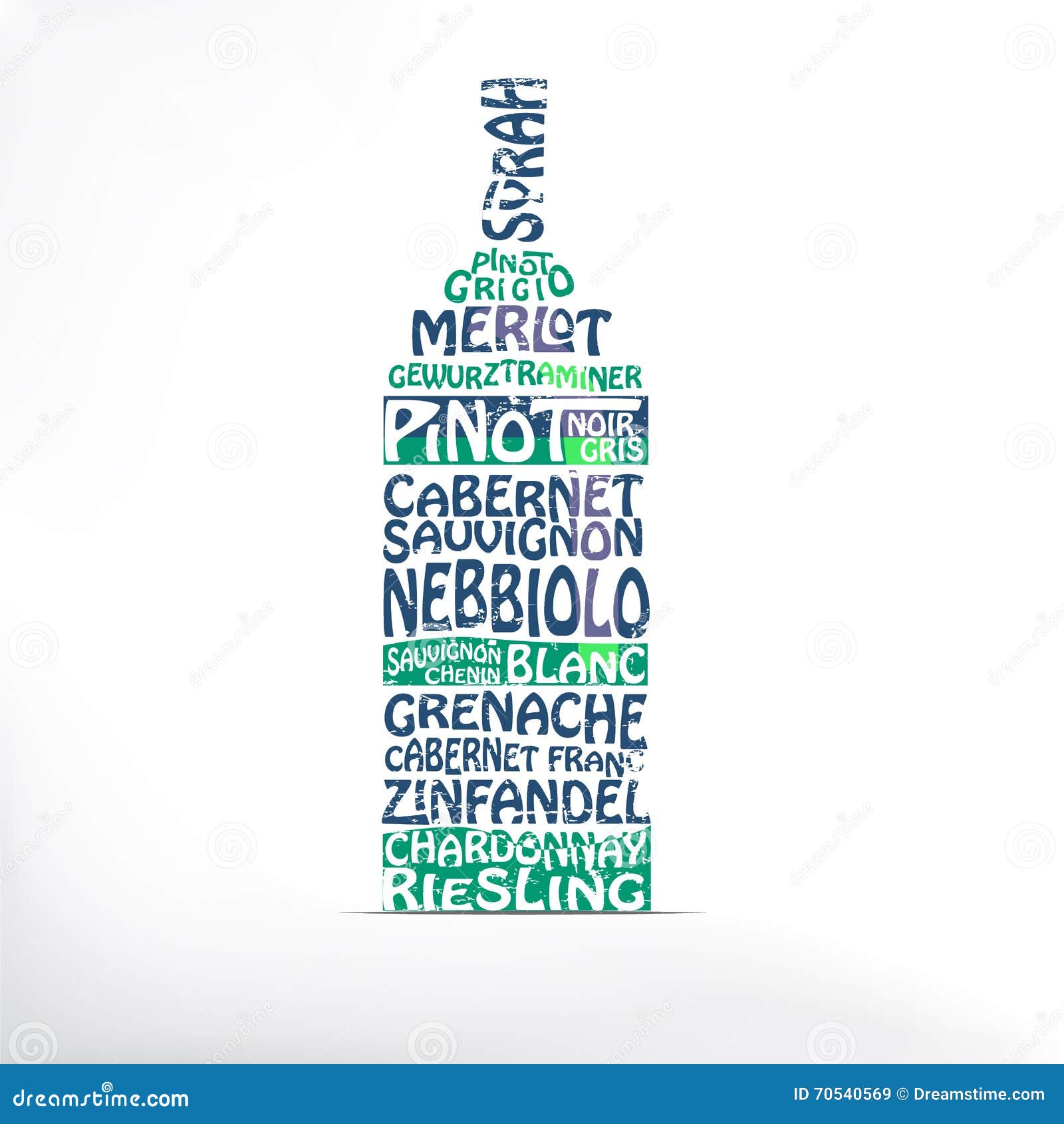 Sorts of Red and White Wine Typography in a Form of a Bottle Stock ...