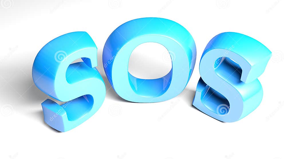 SOS Blue Write Isolated on White Background - 3D Rendering Illustration ...