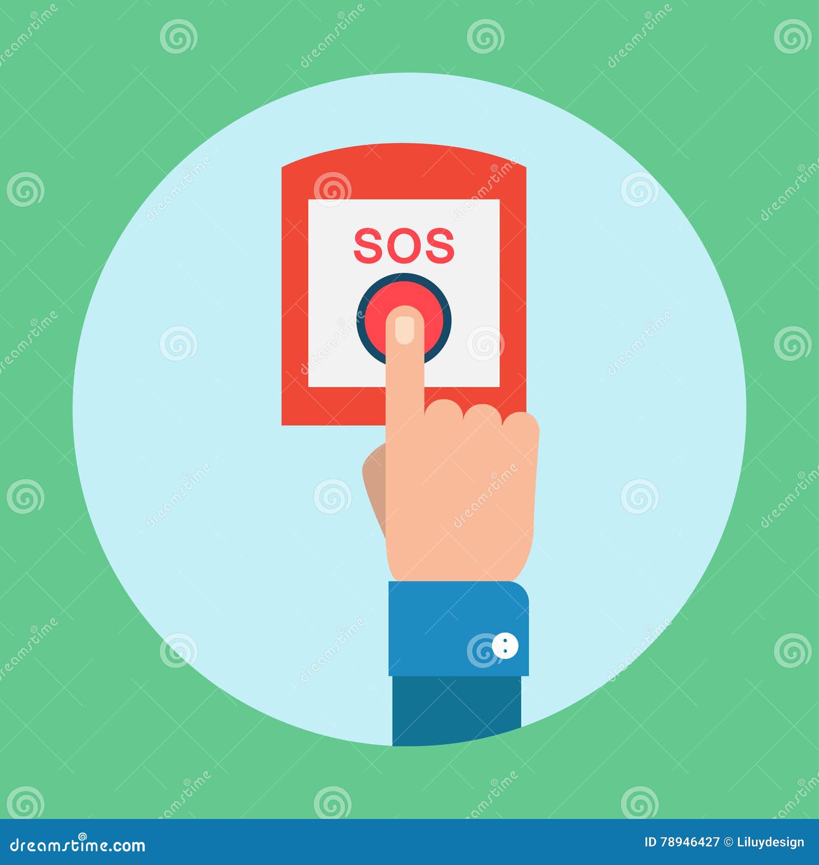 SOS Button with Hand. EPS 10 Stock Vector - Illustration of flat ...