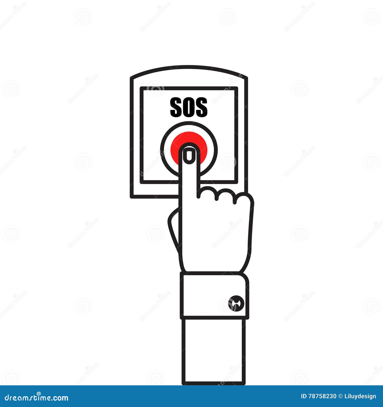 SOS button with hand stock vector. Illustration of finger - 78758230
