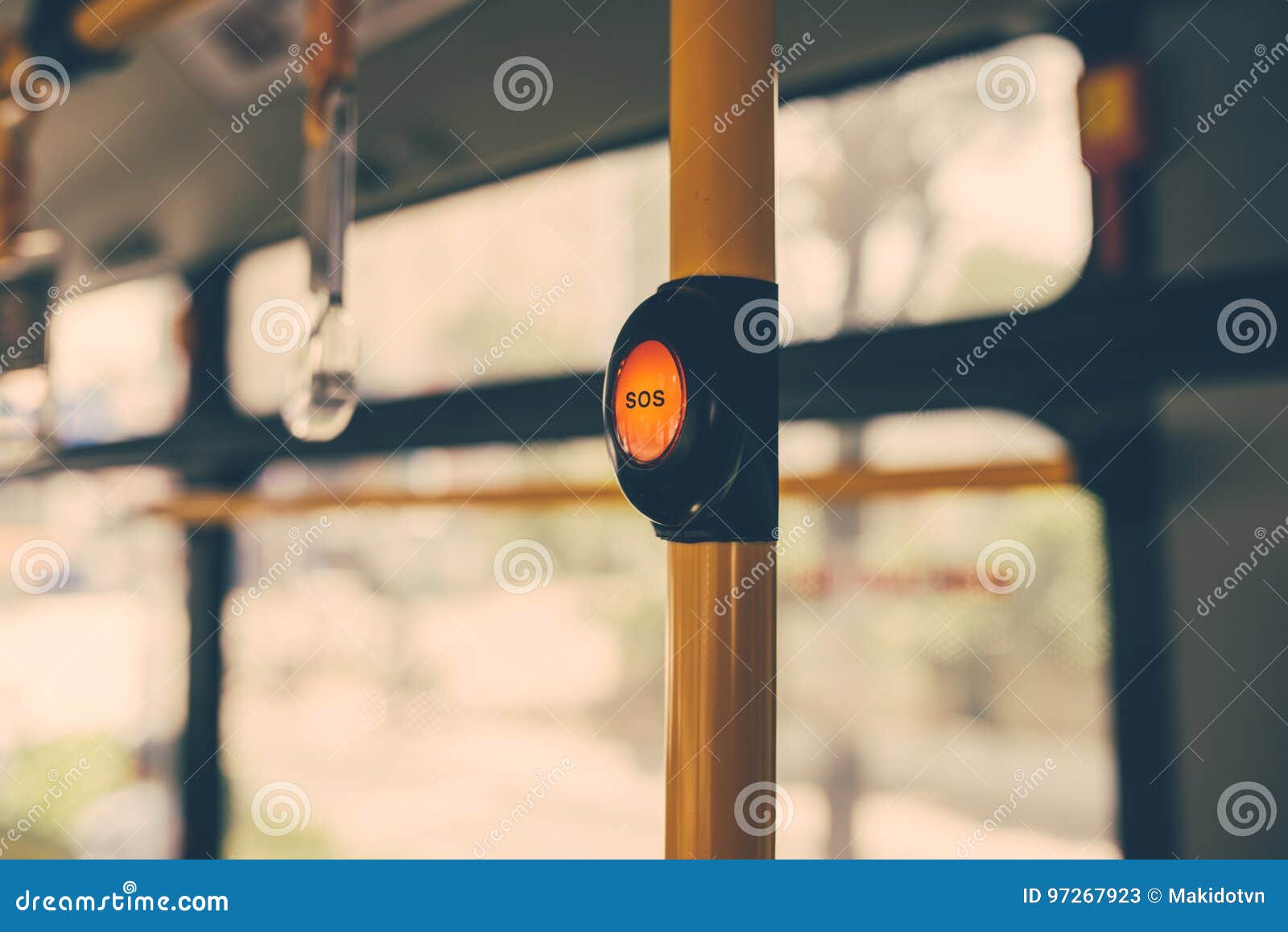 SOS Button on Yellow Holder in Modern Bus Stock Image - Image of icon ...