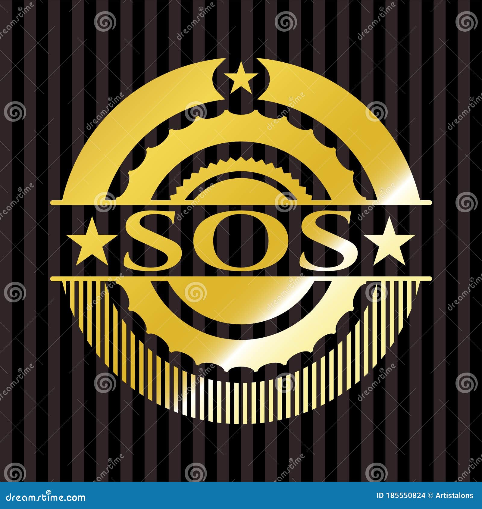 SOS Gold Shiny Emblem. Vector Illustration. Detailed. EPS10 Stock ...