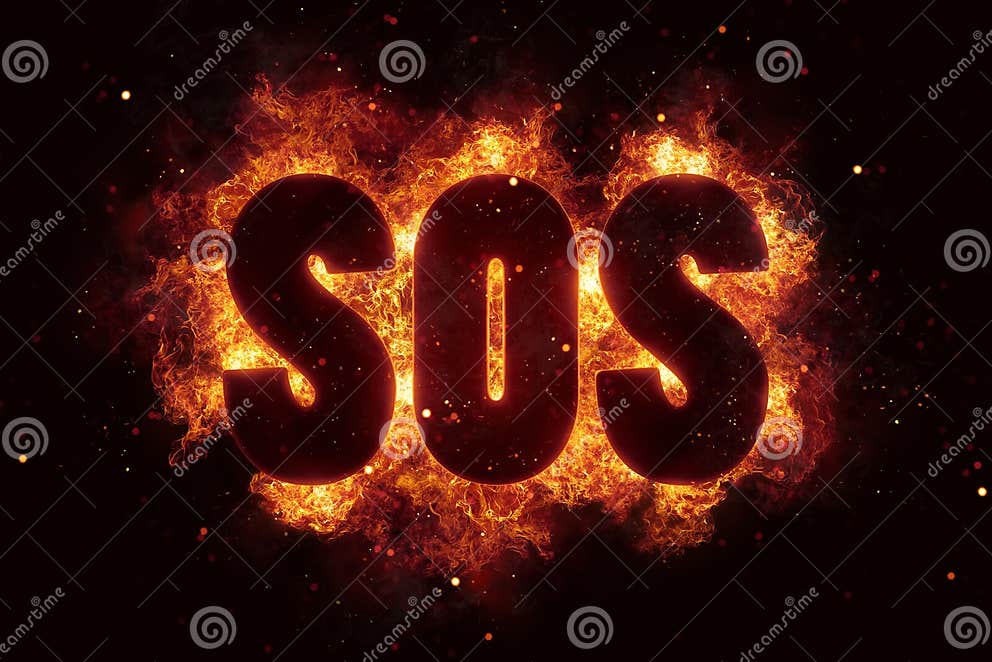 Sos Help Fire Text Sos Flames Flame Burn Burning Explode Stock ...