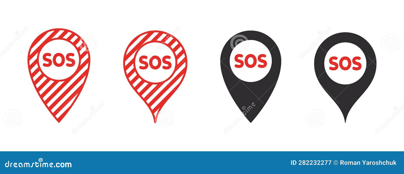 SOS Icons. SOS Badges in the Form of a Location Icon Stock Illustration ...