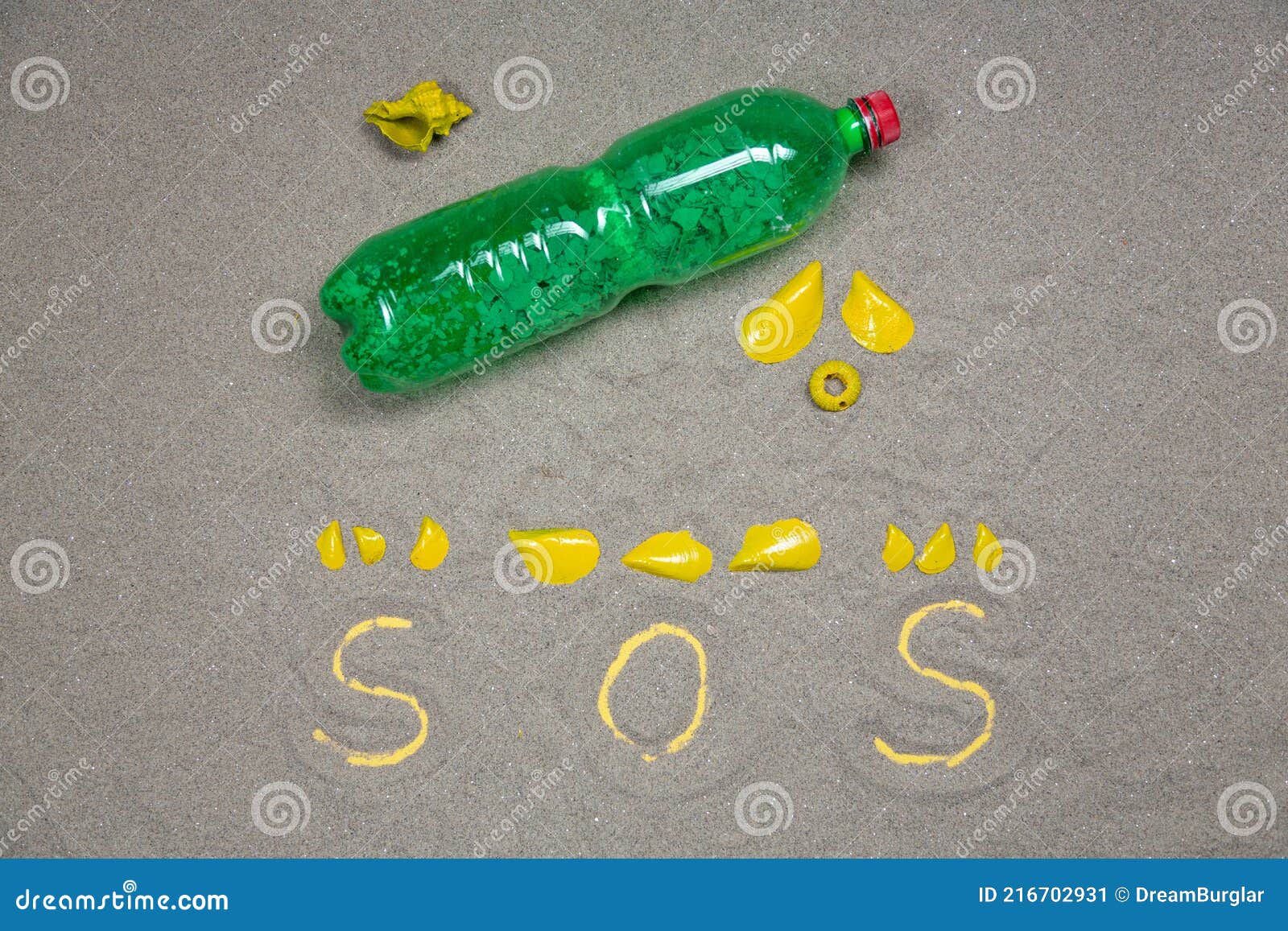SOS Made of Seashells and Plastic Bottle Stock Image - Image of help ...
