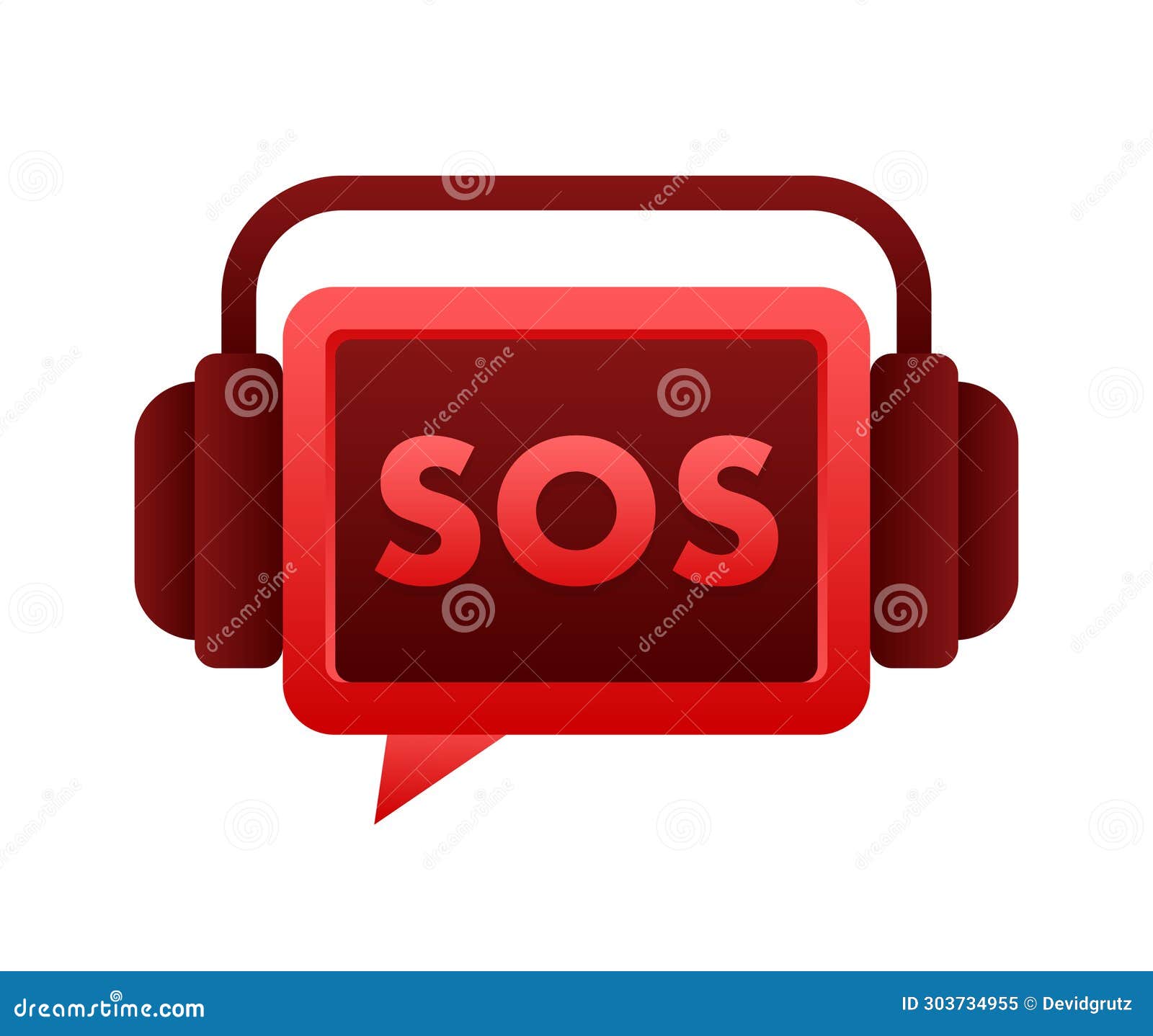 SOS Message Bubble with Headphones, Representing Emergency ...