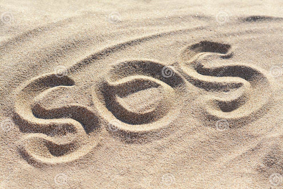 SOS Message Written on Sandy Beach Outdoors Stock Photo - Image of ...