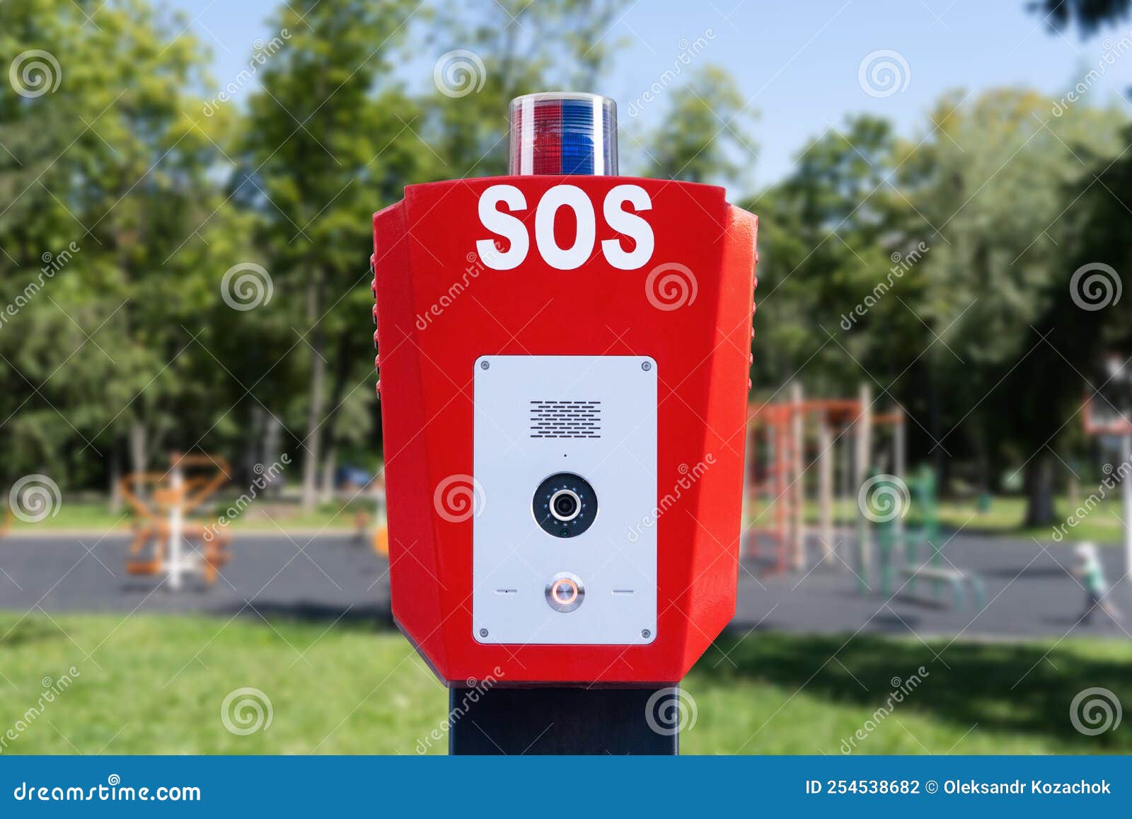 SOS, Police, Emergency Button in the Public Park. Stock Photo - Image ...