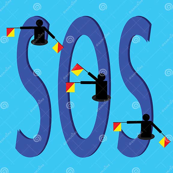 Sos Semaphore Flags and Text on Blue Background. Stock Vector ...