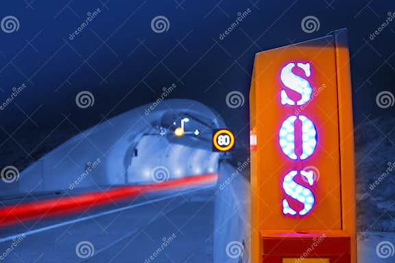 SOS Sign in Front of Highway Tunnel Stock Photo - Image of barrier ...