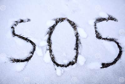 SOS Sign for Help Needed Written in the Snow Stock Image - Image of ...