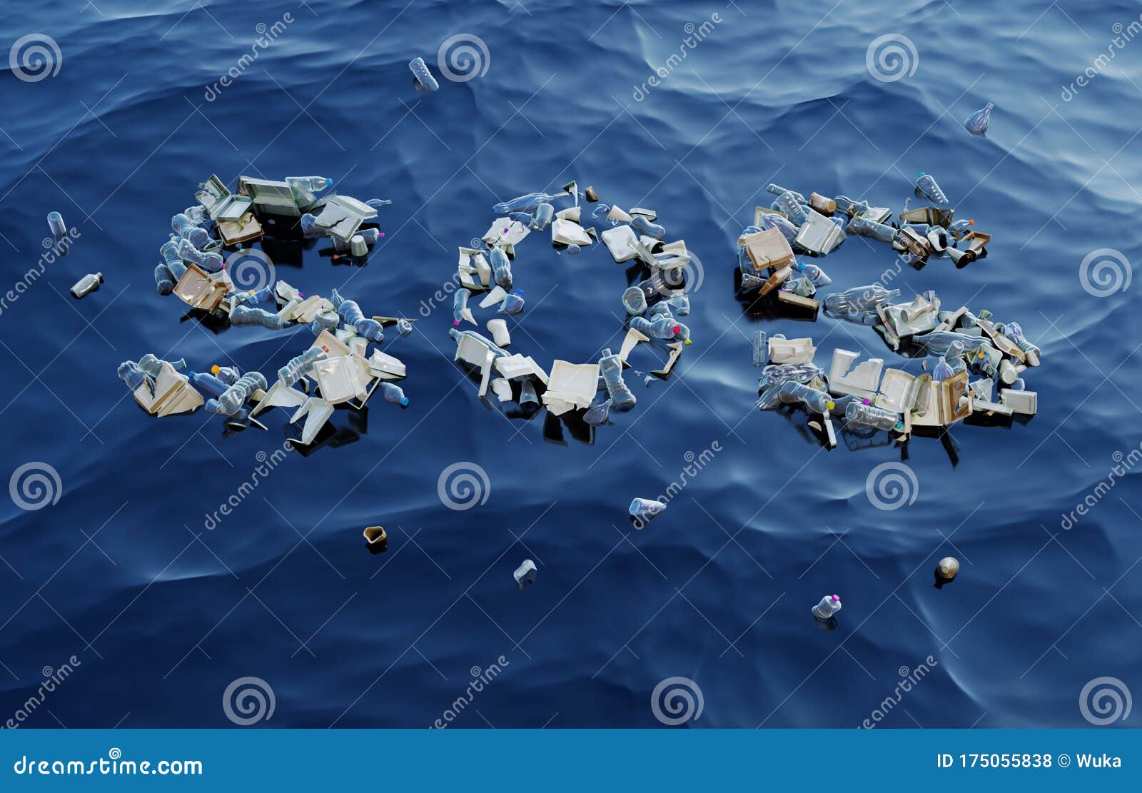 SOS Word Made Up of Plastic Waste on Water Surface Stock Illustration ...
