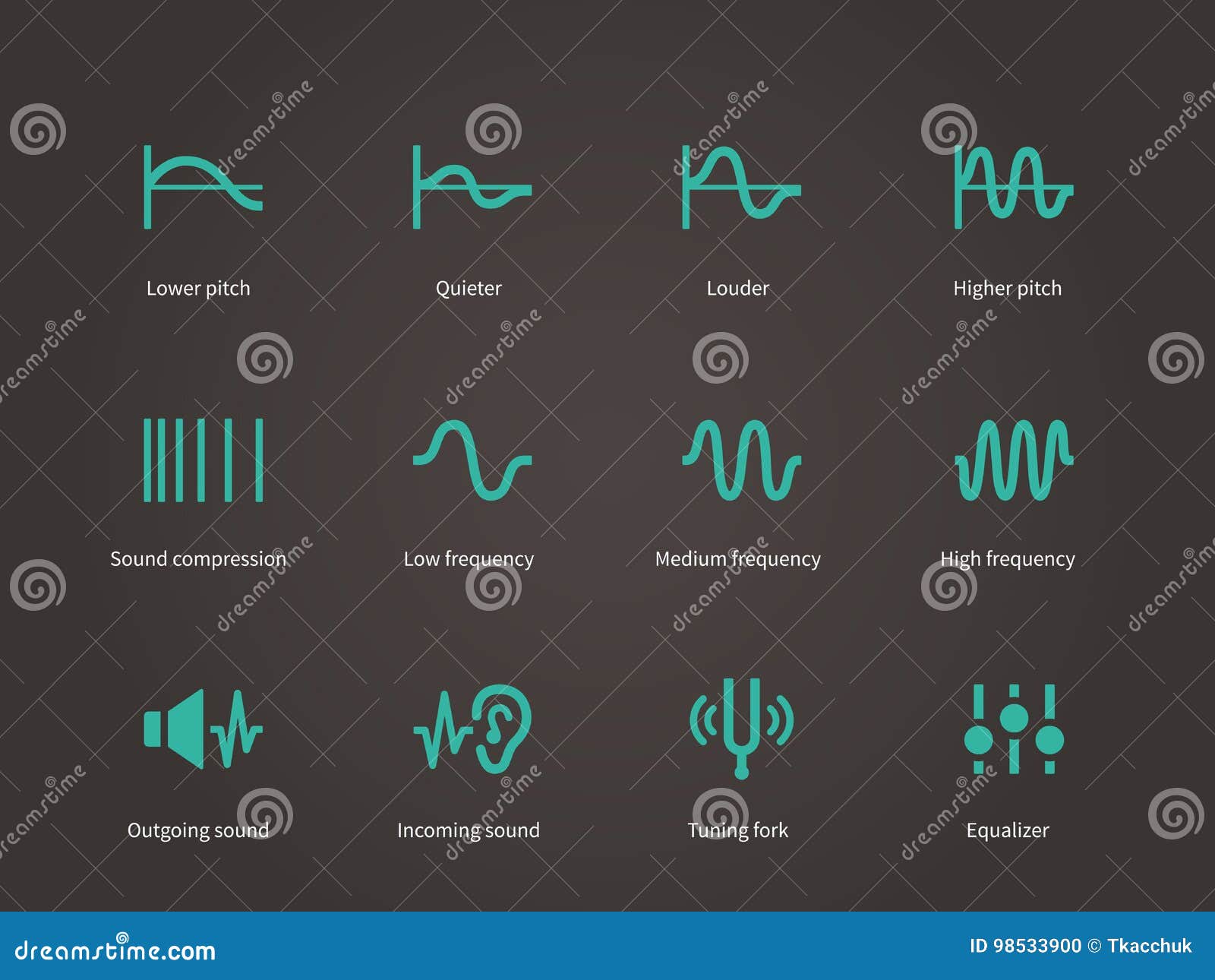 Sound Compression and Audio Waves Icons Set. Stock Vector ...