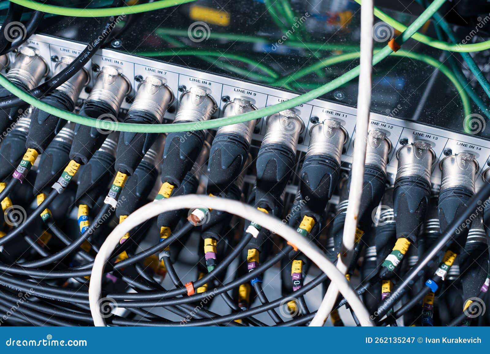 Sound Control Panel. Large Quantities of XLR Connectors and Wires Stock ...