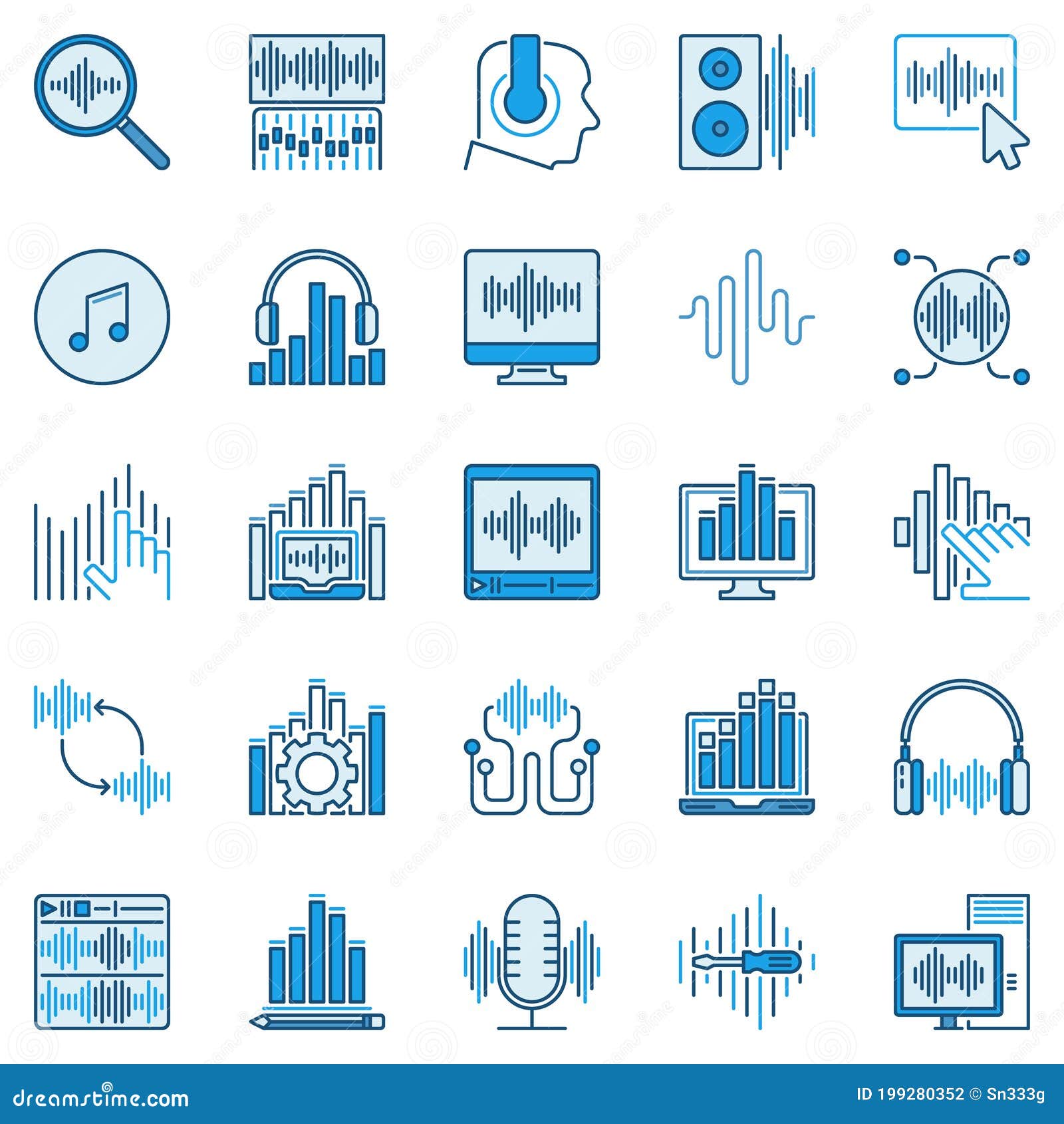 Sound Design Blue Icons - Vector Sound Editing Signs Stock Vector ...