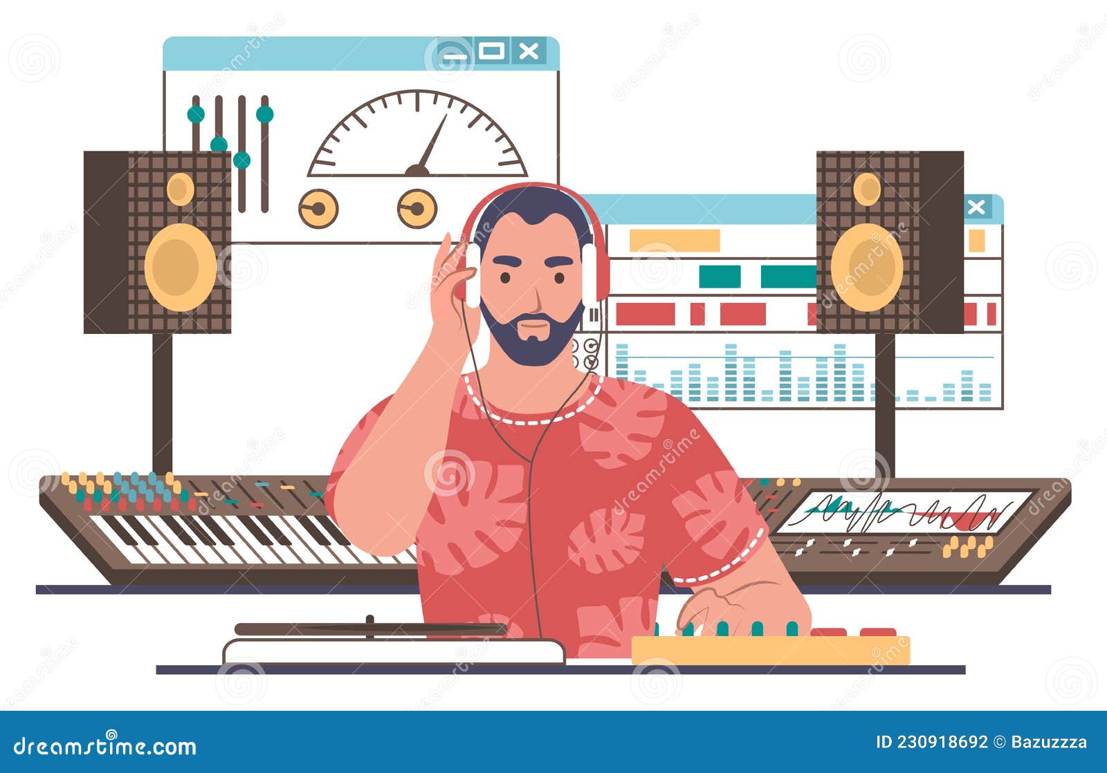 Sound Designer, Engineer Wearing Headphones Creating, Recording Music ...