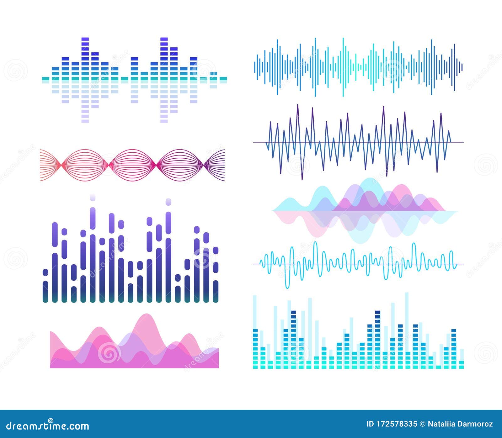 Sound Effects Vector Color Illustrations Set. Soundwaves and Voice ...