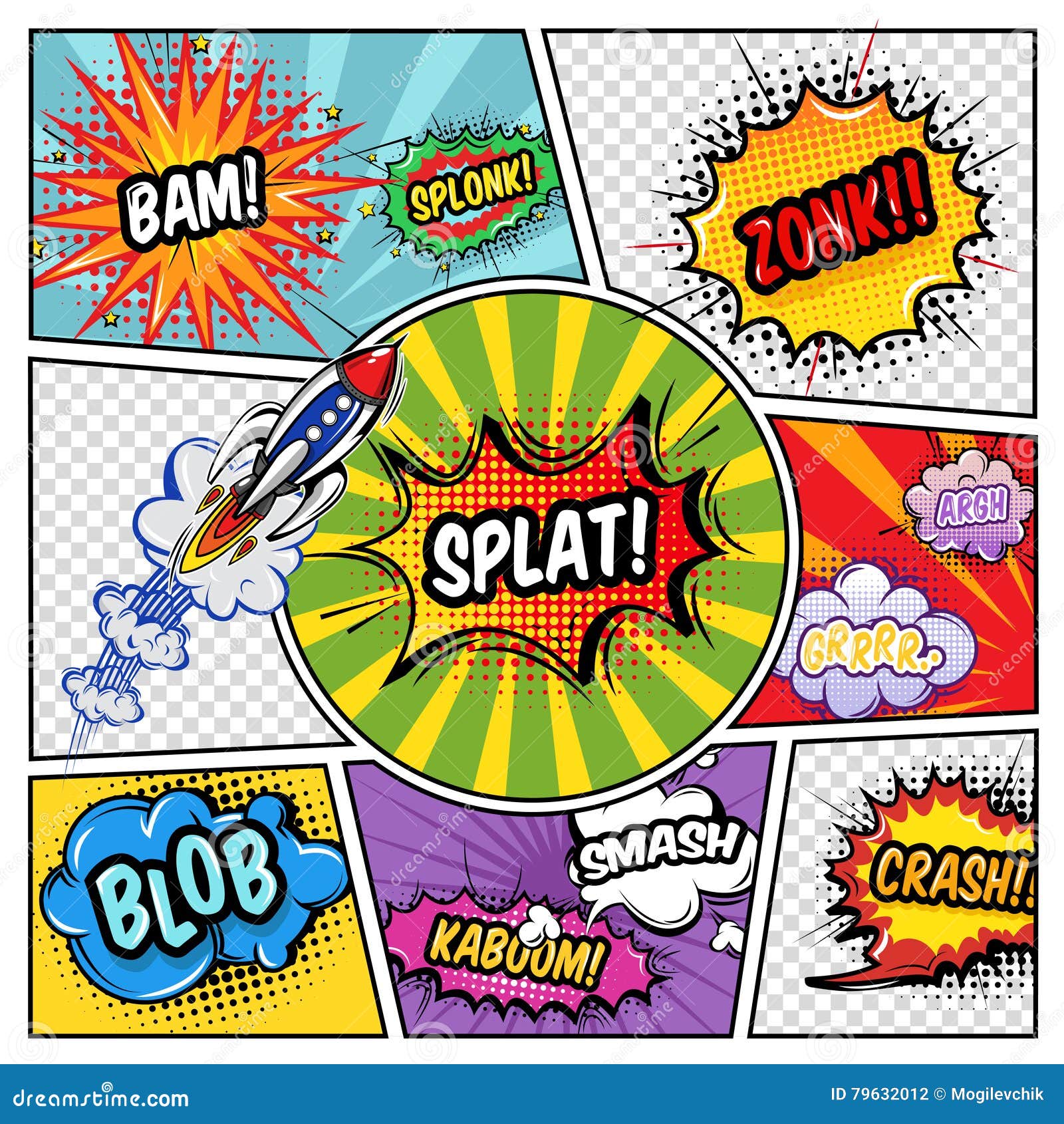Pop Art Elements Set - Comic Speech Bubbles And Sunburst Background ...