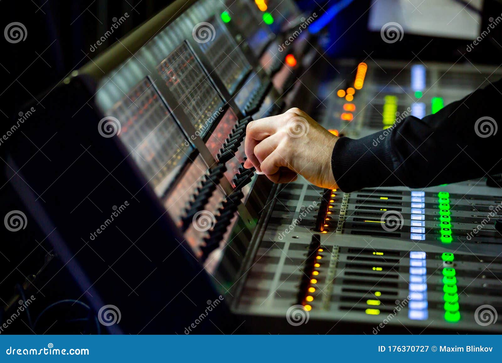Sound Engineer Controls the Settings of Mixing Console Stock Image ...