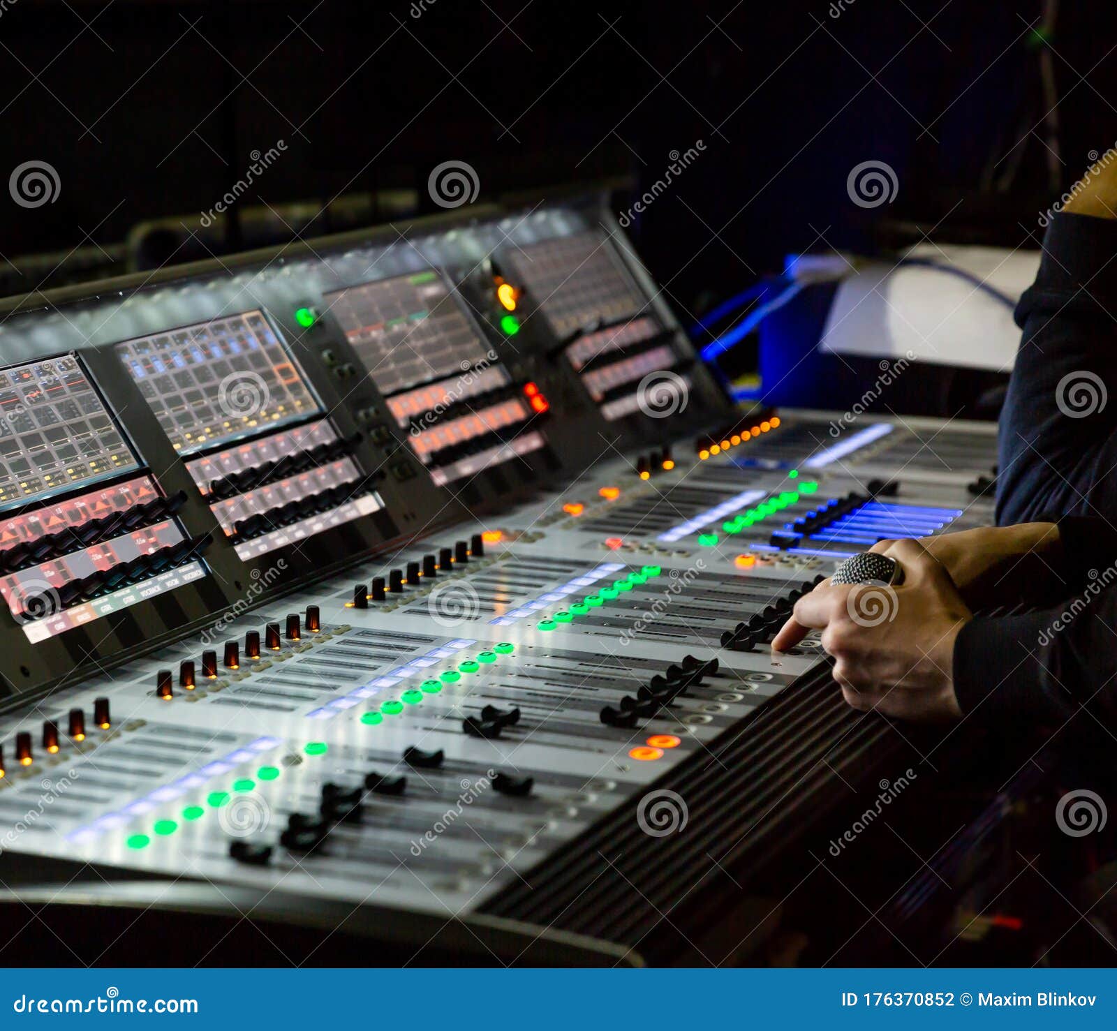 Sound Engineer Controls the Settings of Mixing Console Stock Photo ...