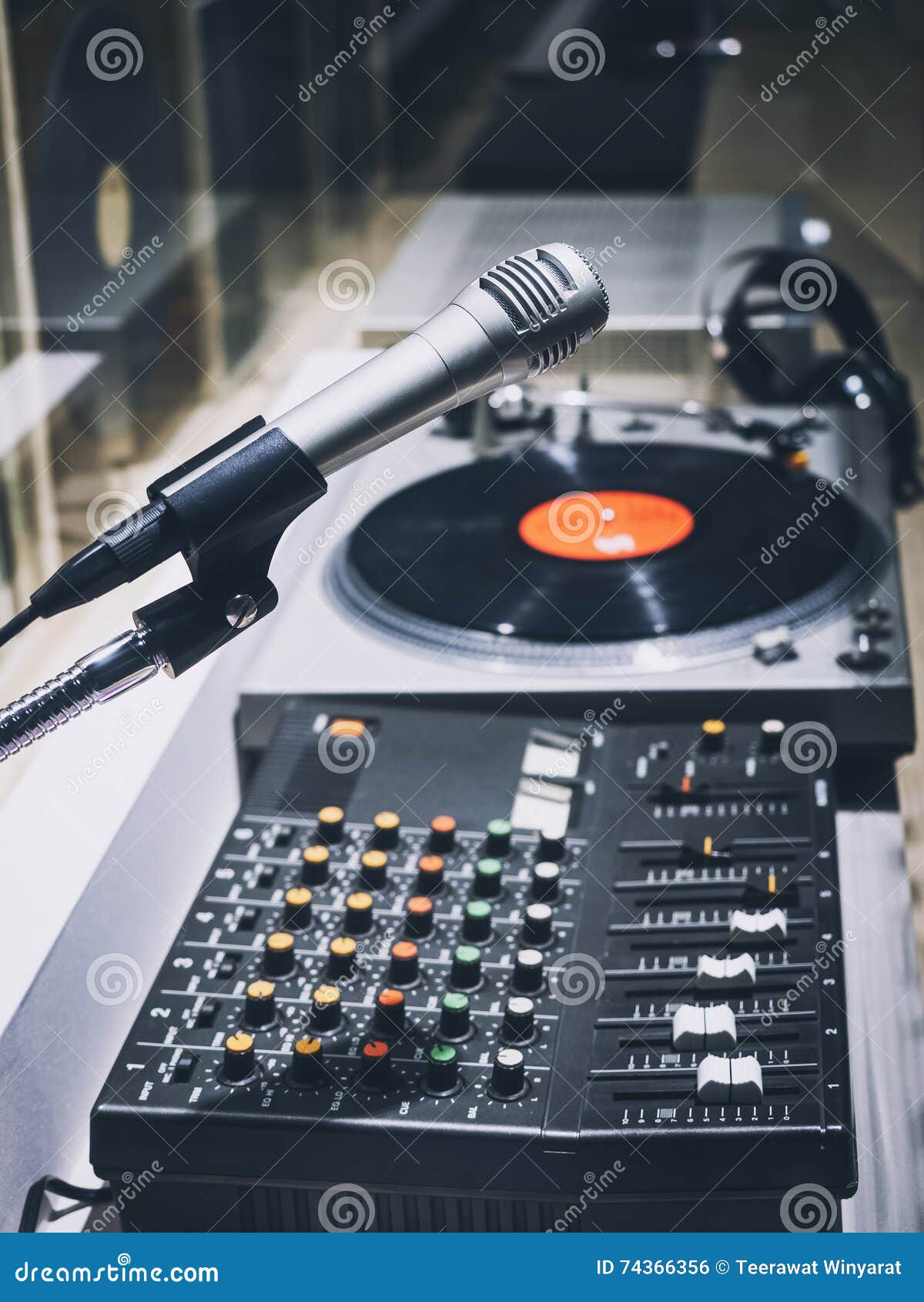 Sound Engineer Mixing Control Microphone Vinyl Record Stock Photo ...